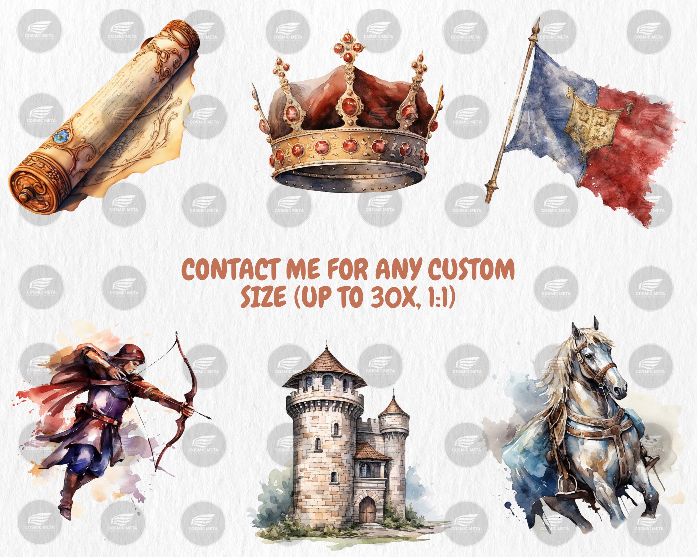 Watercolor Medieval Clipart: Knight, Dragon, Castle Illustrations ...