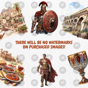 Watercolor Ancient Rome Clipart: Gladiator, Colosseum (instant Download ...