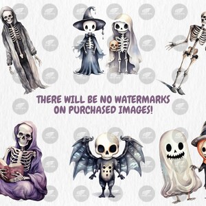 Watercolor Halloween Skeletons Clipart | Skeleton, Pumpkin, Bat ...