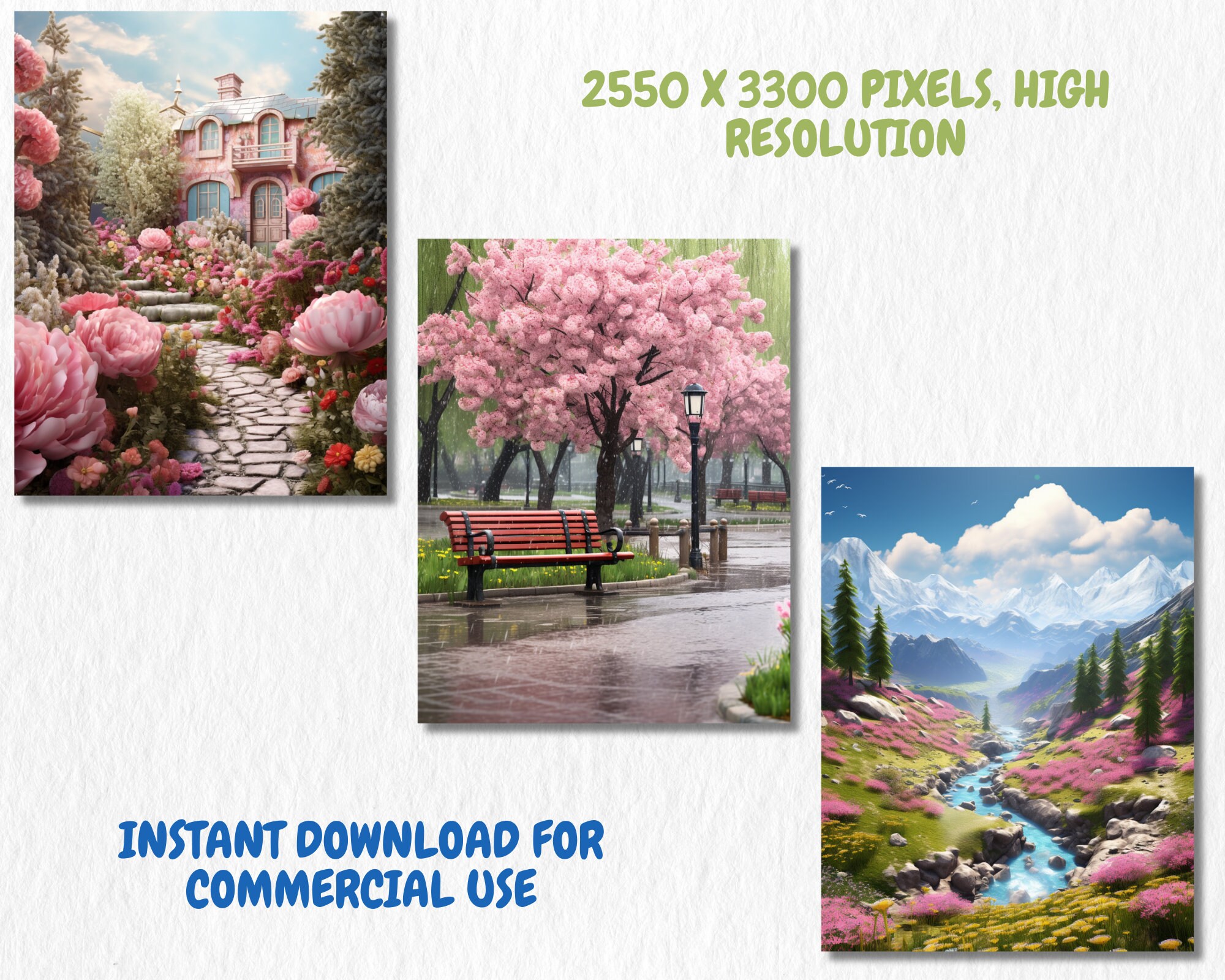 Spring Landscape Digital Paper: Floral Forest Backgrounds (digital ...