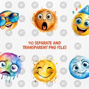 Watercolor Emoji Clipart: Happy, Angry, & Sad Faces (digital Download ...