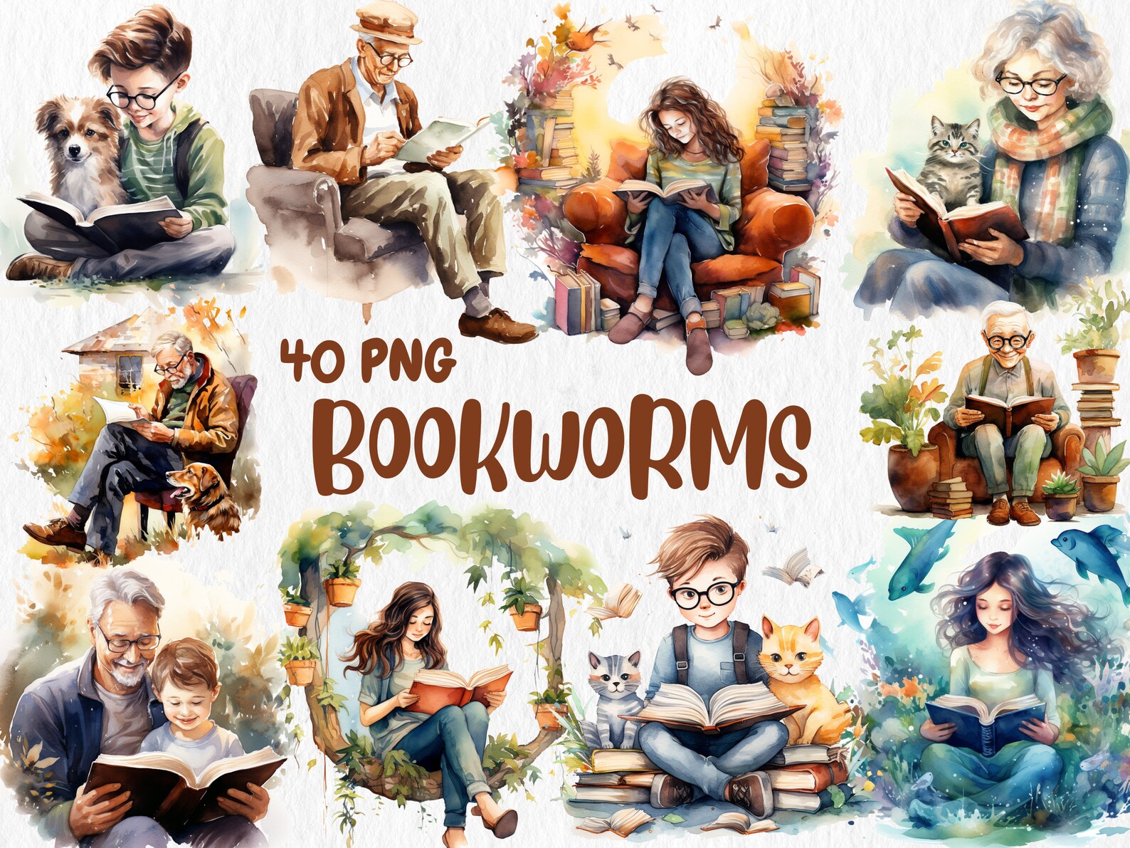 Watercolor Bookworms Clipart Painted Bookworm Clipart - Etsy