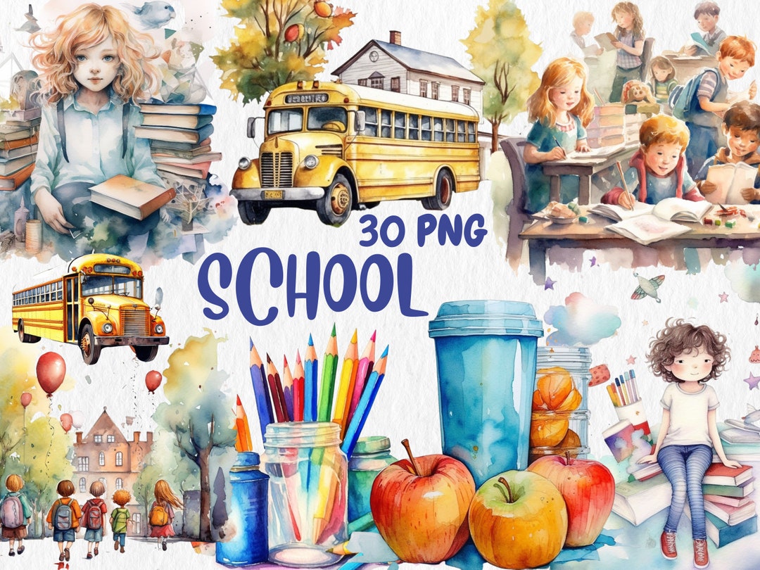 Watercolor School Clipart | Painted Back to School Clipart, Back to ...