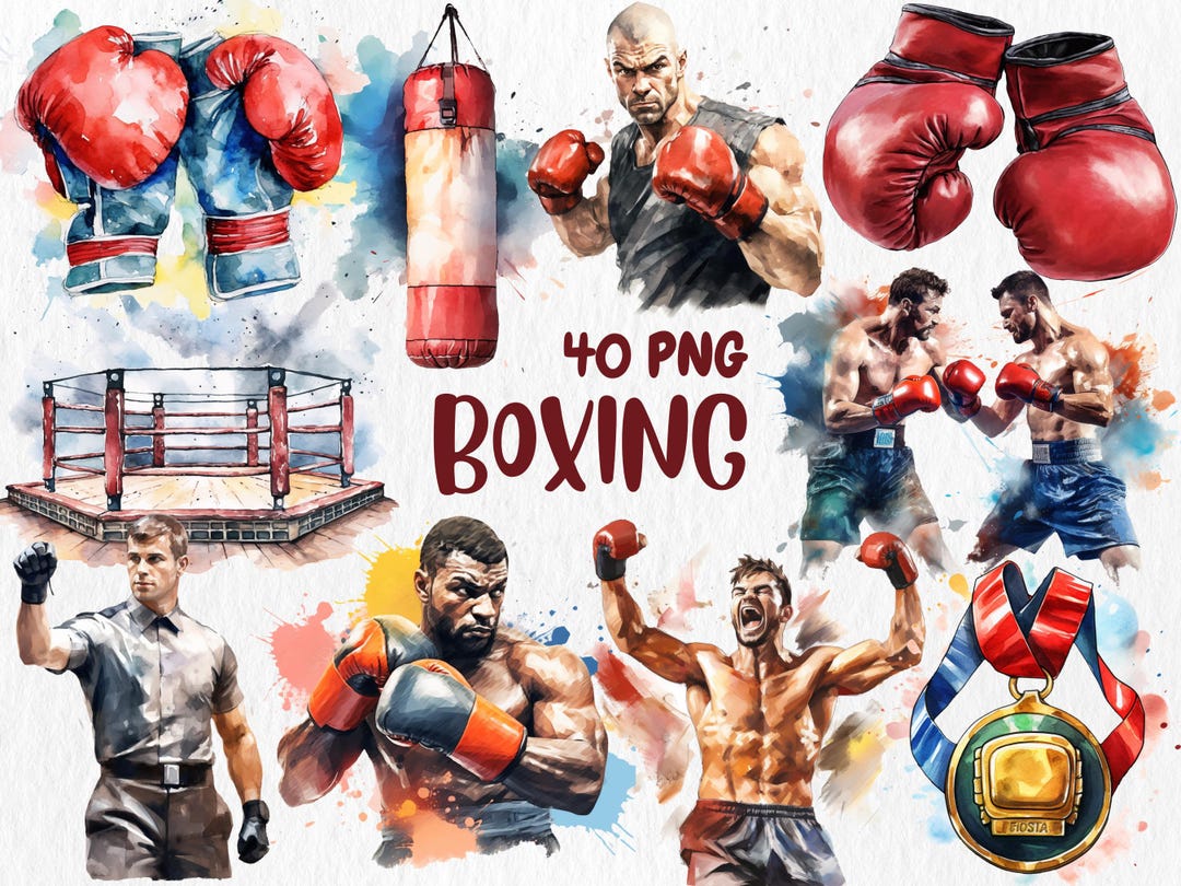 Watercolor Boxing Clipart | Boxer, Boxing Gloves, Punching Bag, Boxing ...