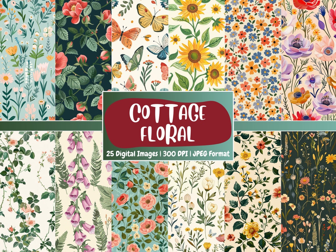 Seamless Cottage Floral Digital Paper | Cottagecore Background, Flowers ...