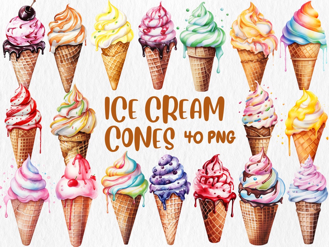 Watercolor Ice Cream Cones Clipart | Summer Treats, Sweet Dessert ...