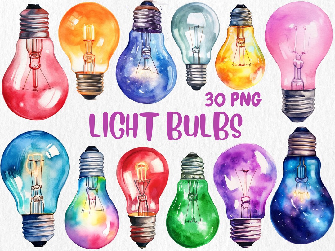 Watercolor Light Bulb Clipart | Colorful Light Bulb Illustrations ...