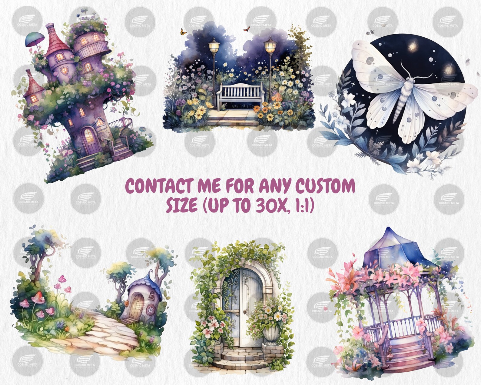 Watercolor Magical Gardens Clipart Fantasy Fairy Garden Images, Magical ...