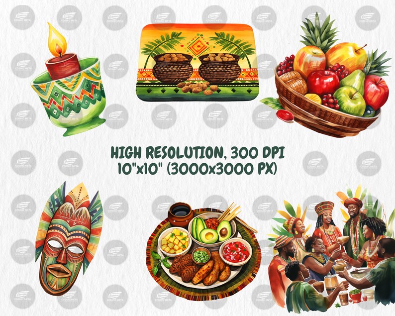 Watercolor Kwanzaa Clipart: African Heritage Illustrations (digital ...
