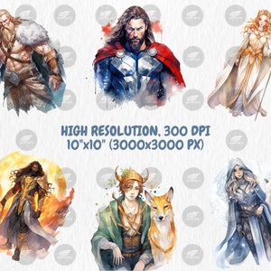 Watercolor Norse Mythology Clipart | Thor, Odin, Loki, Valkyrie, Hel ...