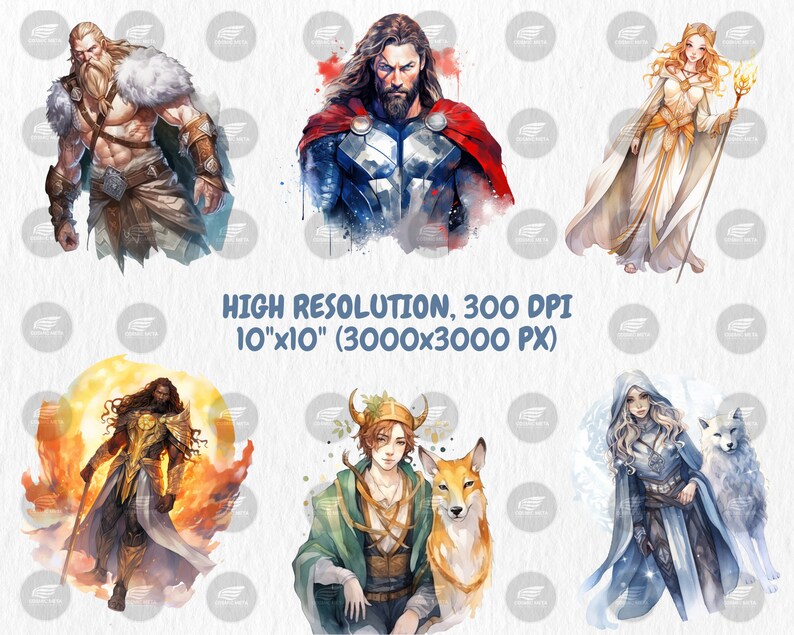 Watercolor Norse Mythology Clipart: Viking Gods Illustrations (instant ...