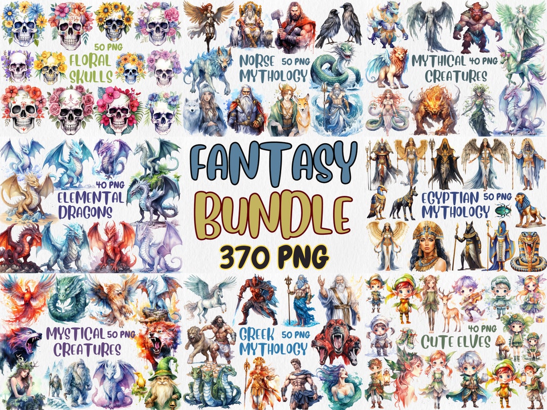 Watercolor Fantasy Mega Clipart Bundle | Mystical Creatures, Floral ...