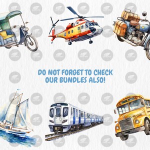 Watercolor Transportation Clipart | Train, Truck, Bus, Motorcycle ...