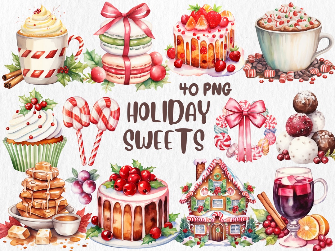 Watercolor Christmas Sweets Clipart: Holiday Pudding, Gingerbread ...