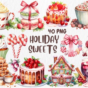 Watercolor Christmas Sweets Clipart: Holiday Pudding, Gingerbread ...