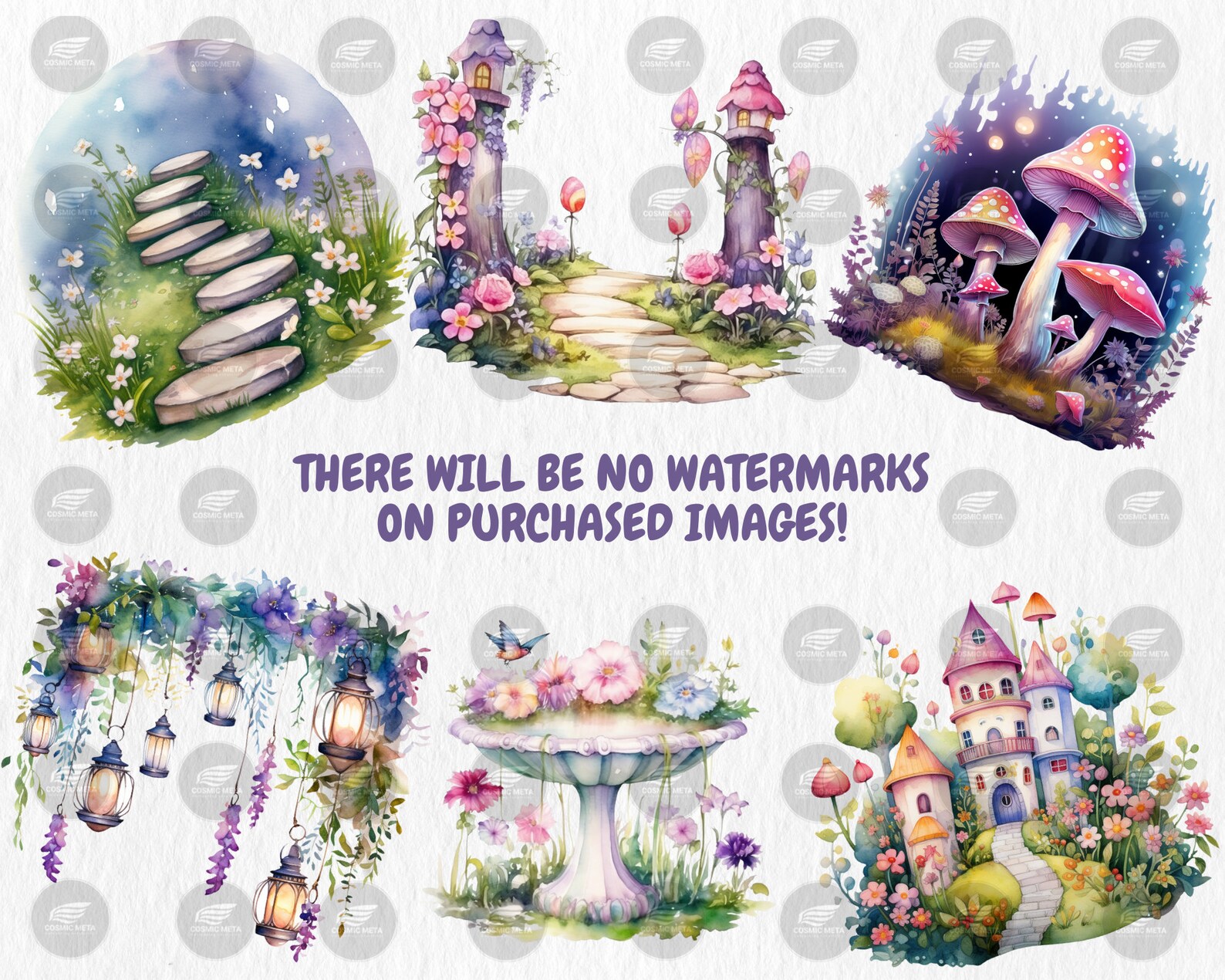 Watercolor Magical Gardens Clipart Fantasy Fairy Garden Images, Magical ...