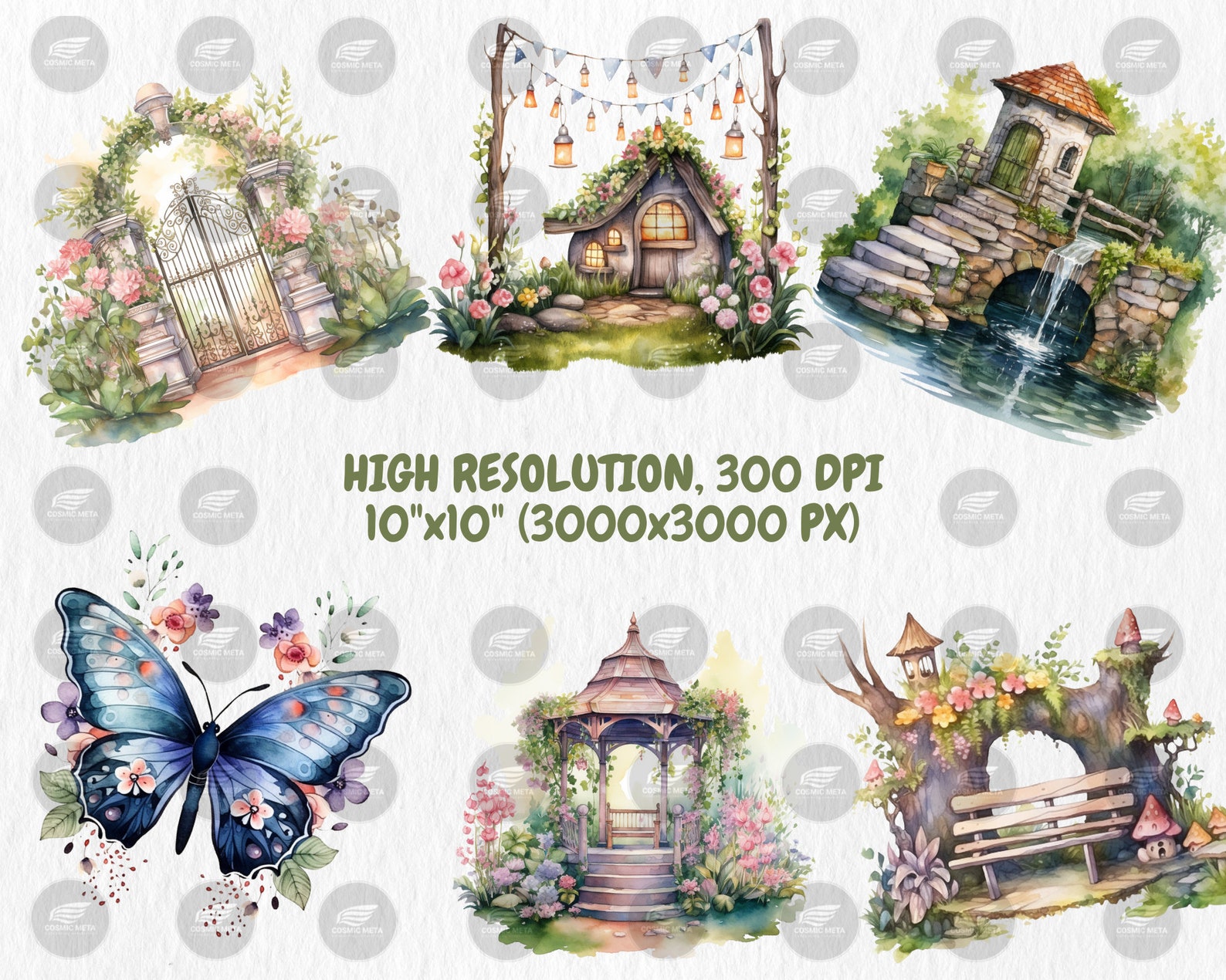 Watercolor Magical Gardens Clipart Fantasy Fairy Garden Images, Magical ...