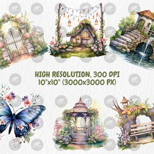 Watercolor Magical Gardens Clipart | Fantasy Fairy Garden Images ...
