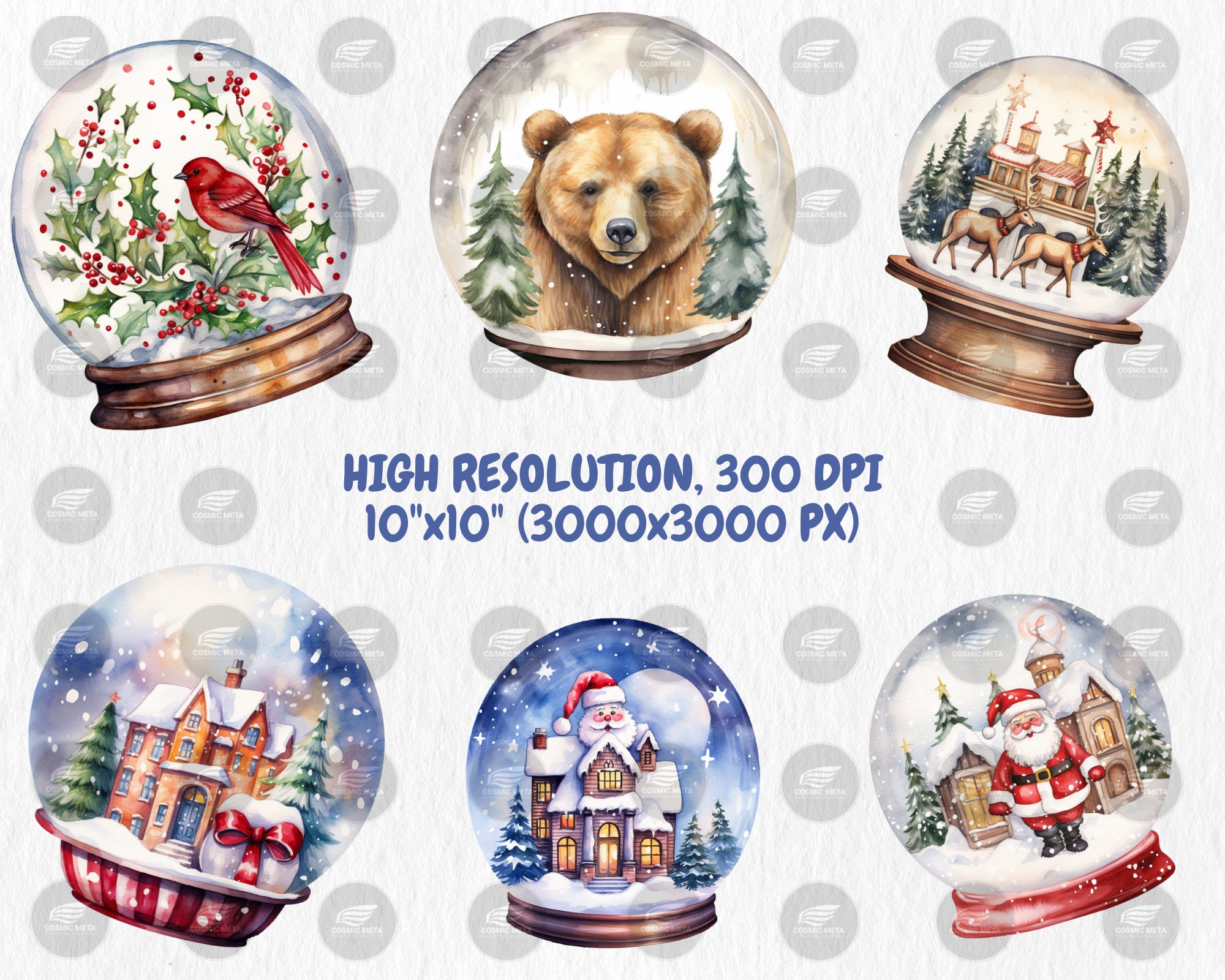 Watercolor Snow Globes Clipart: Christmas Holiday PNG (digital Download ...