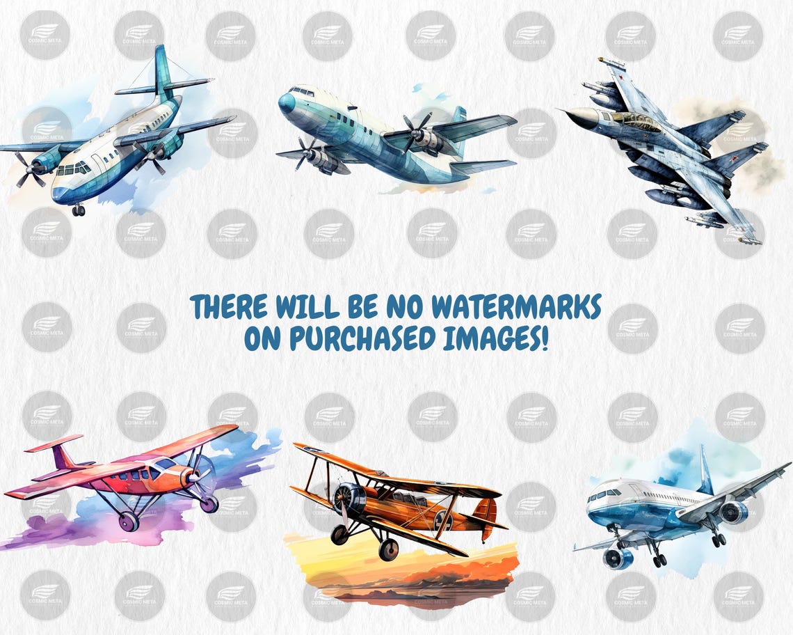 Watercolor Airplane Clipart: Vintage & Modern Planes (instant Download ...