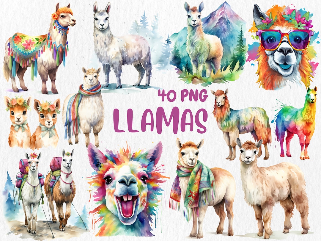 Watercolor Llamas Clipart | Cute Adorable Llama, Alpaca, Party Animal ...
