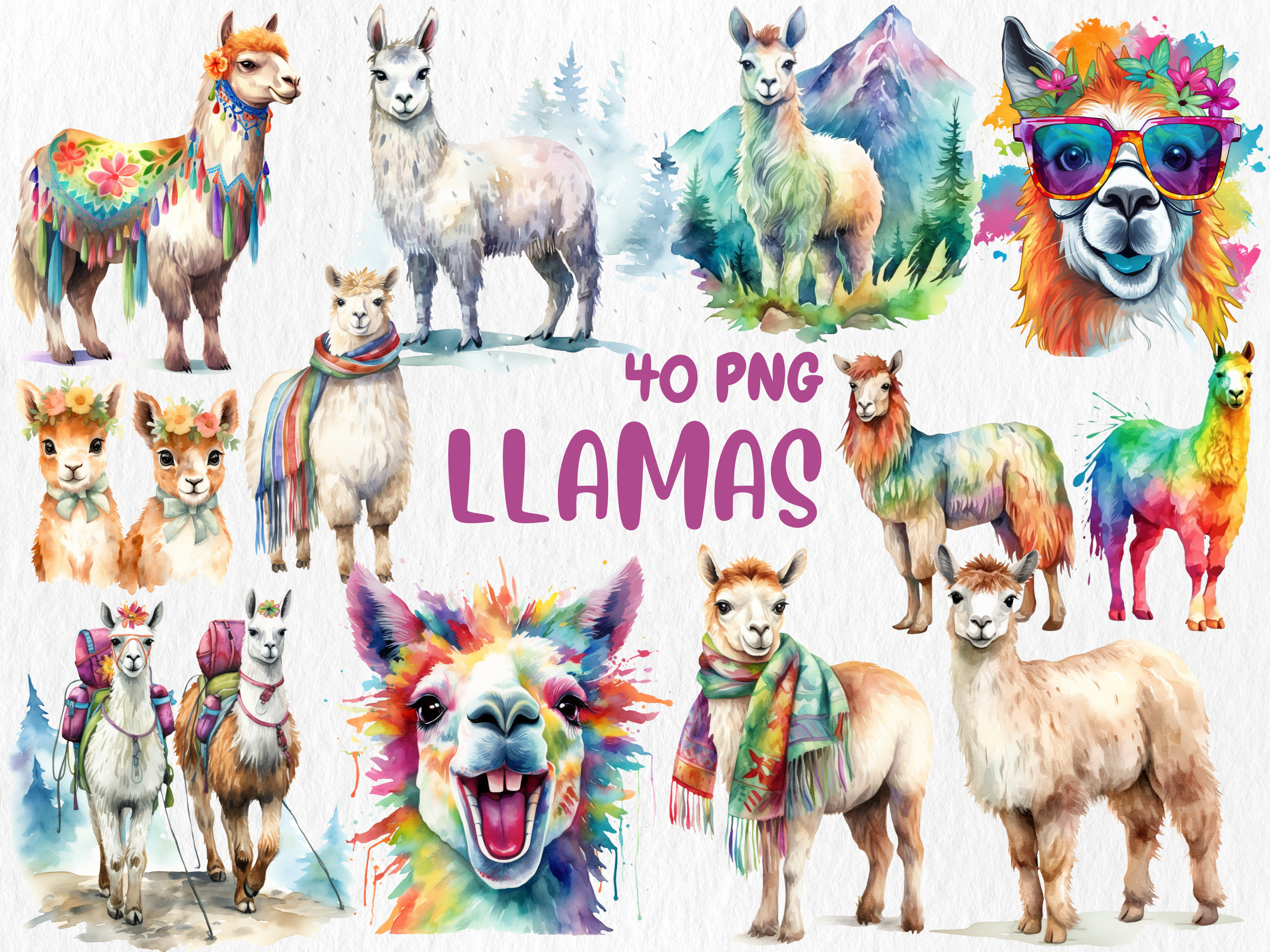 Watercolor Llama Clipart | Alpaca PNG Illustrations (instant Download ...