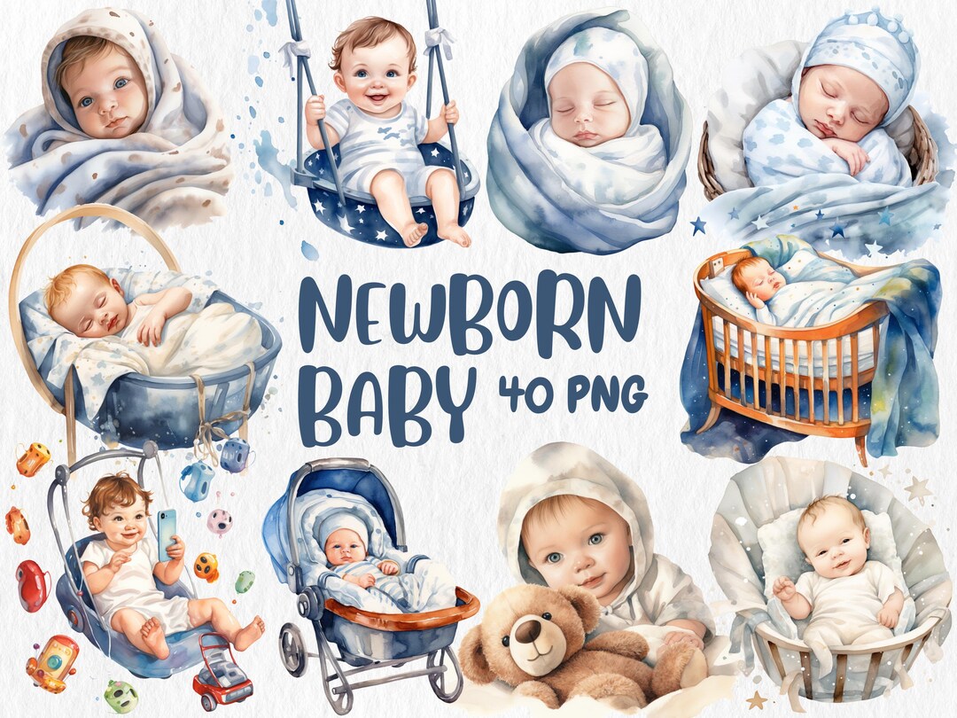 Watercolor Newborn Baby Clipart | Nursery Decor, Teddy Bear, Sleeping ...