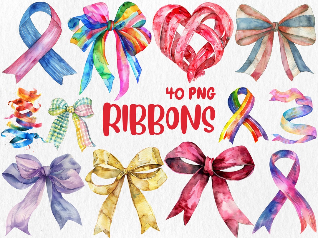 Watercolor Ribbons Clipart | Colorful Bow, Design Element, Birthday and ...