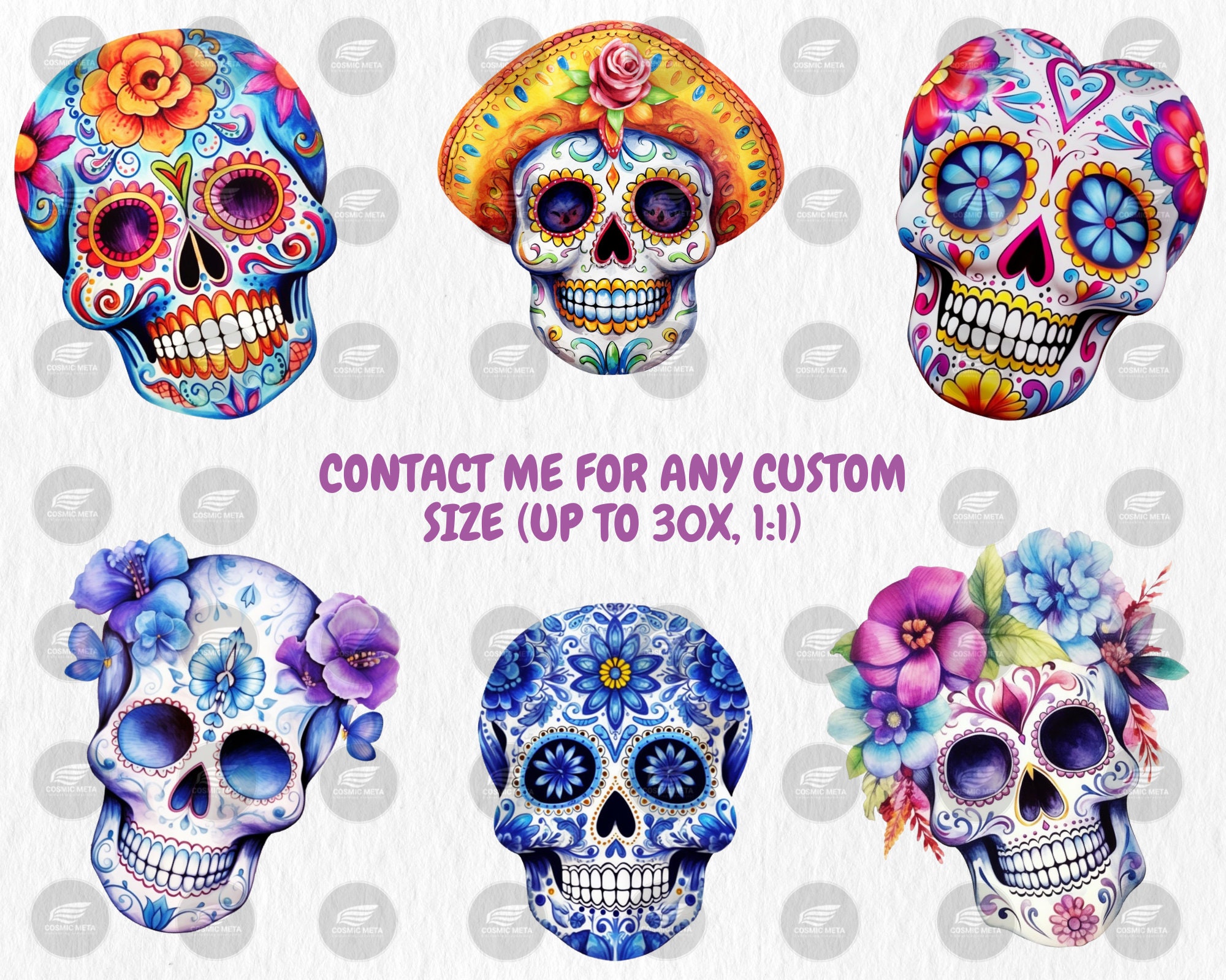 Watercolor Sugar Skulls Clipart: Dia De Los Muertos Illustrations ...