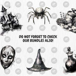 Watercolor Vintage Halloween Clipart: Retro Black and White ...