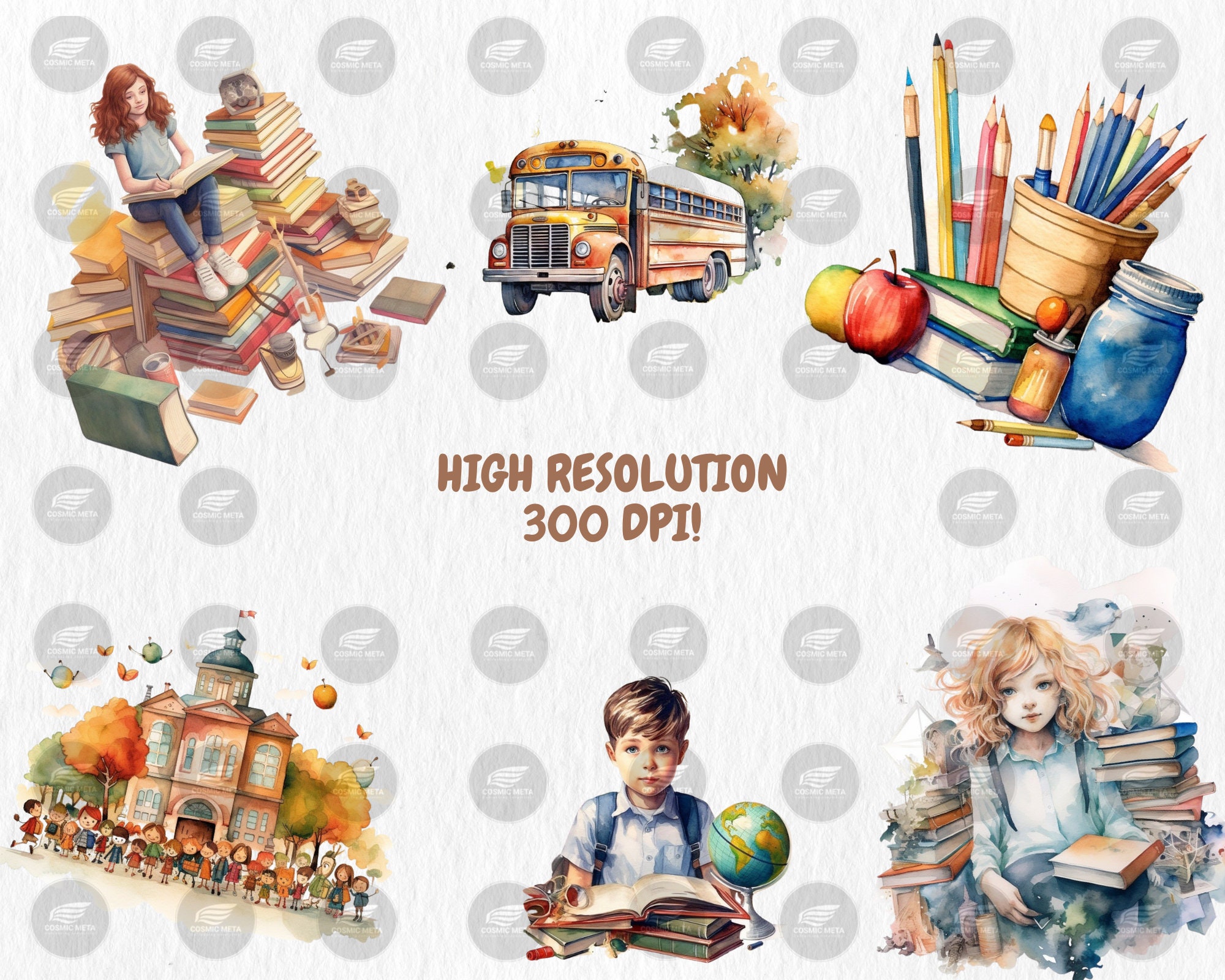 Watercolor School Clipart Painted Back to School Clipart - Etsy