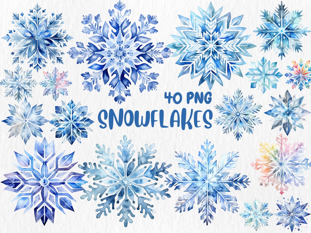 Watercolor Snowflakes Clipart: Blue Christmas PNG Illustrations ...