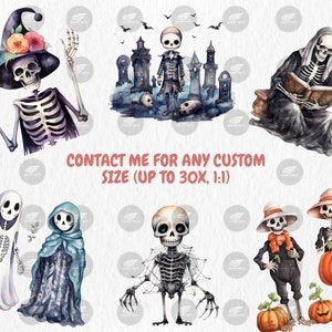 Watercolor Halloween Skeletons Clipart | Skeleton, Pumpkin, Bat ...