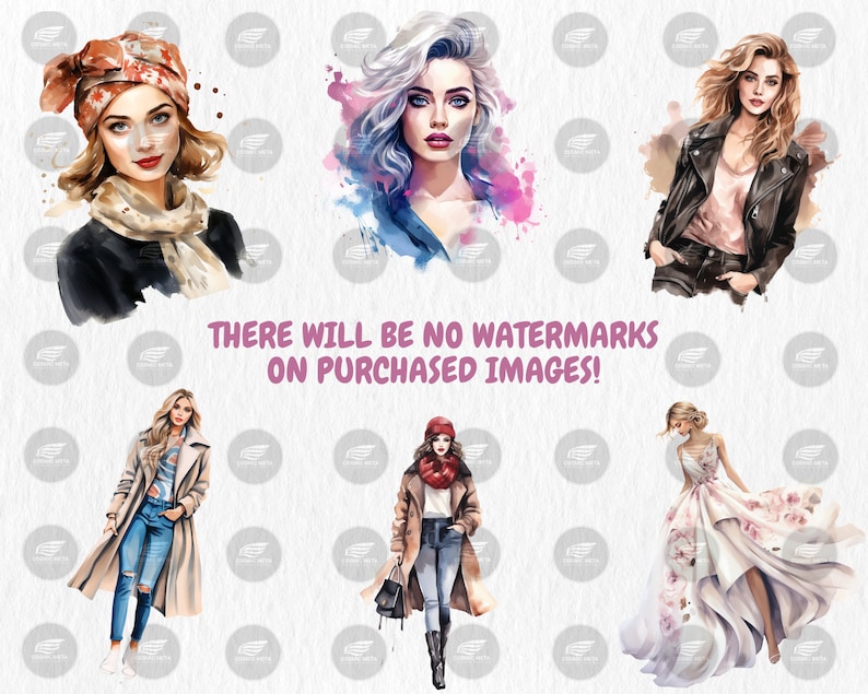 Watercolor Fashion Girls Clipart: Modern Woman Illustrations (digital ...