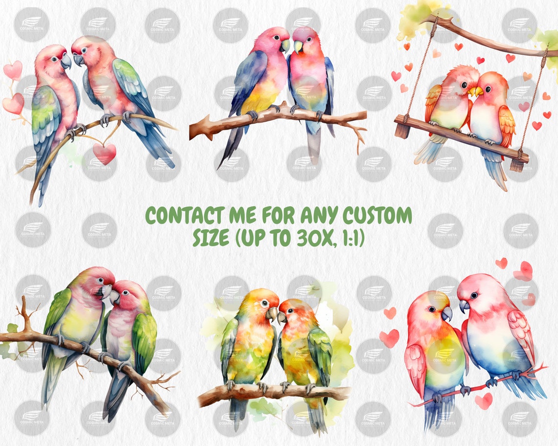 Watercolor Lovebirds Clipart: Romantic Bird Couple Illustrations ...