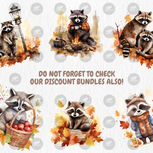 Watercolor Autumn Raccoons Clipart | 40 Fall-themed Raccoon Designs ...