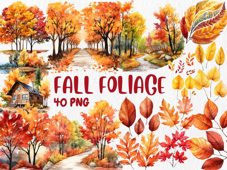 Watercolor Clipart Mega Bundle 190 PNG Images Autumn Fall - Etsy