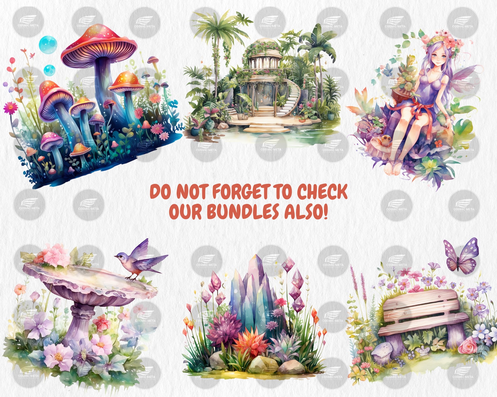 Watercolor Magical Gardens Clipart Fantasy Fairy Garden Images, Magical ...