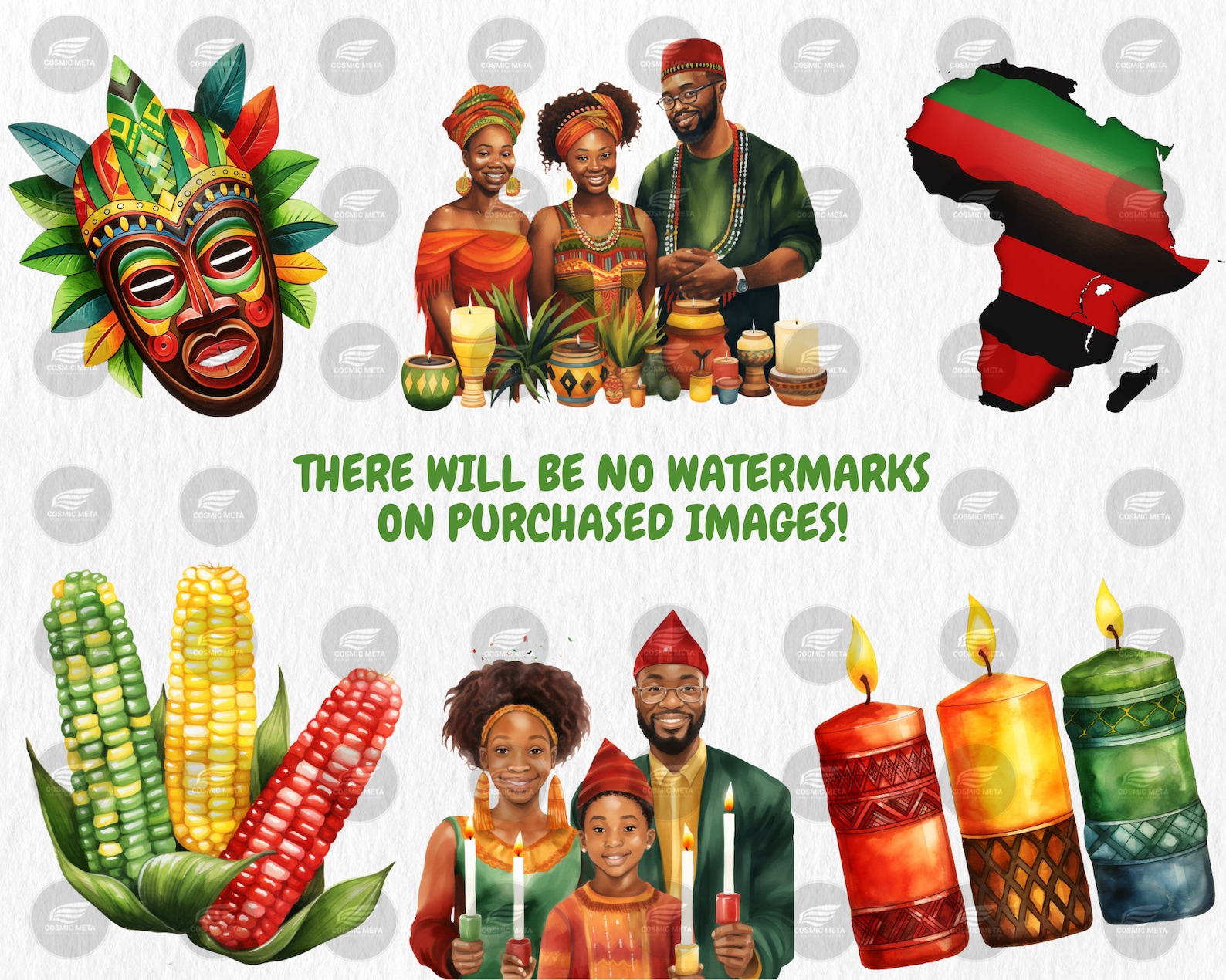 Watercolor Kwanzaa Clipart: African Heritage Illustrations (digital ...