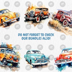 Watercolor Cute Cars Clipart, Coupe, Convertible, Classic, SUV Car ...