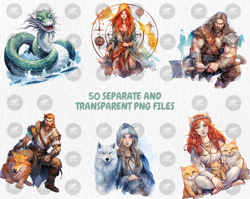 Watercolor Norse Mythology Clipart: Viking Gods Illustrations (instant ...