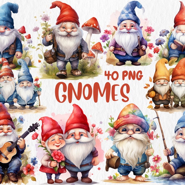 Watercolor Gnomes Clipart - Etsy