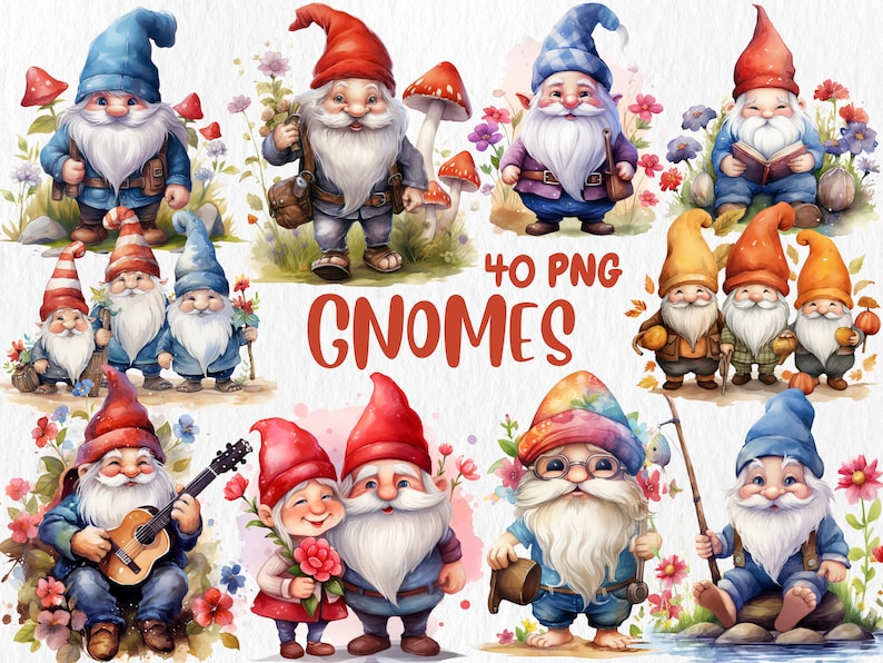 Watercolor Gnomes Clipart | 40 PNG Illustrations (digital Download) - Etsy