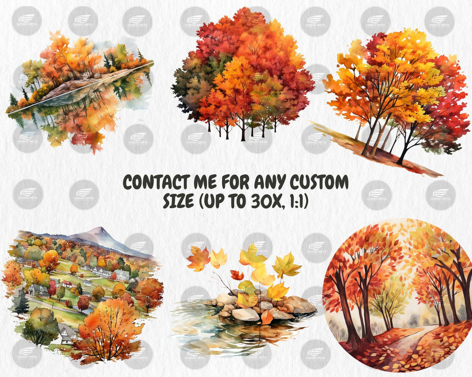 Watercolor Fall Foliage Clipart: 40 PNG Autumn Graphics (commercial Use ...