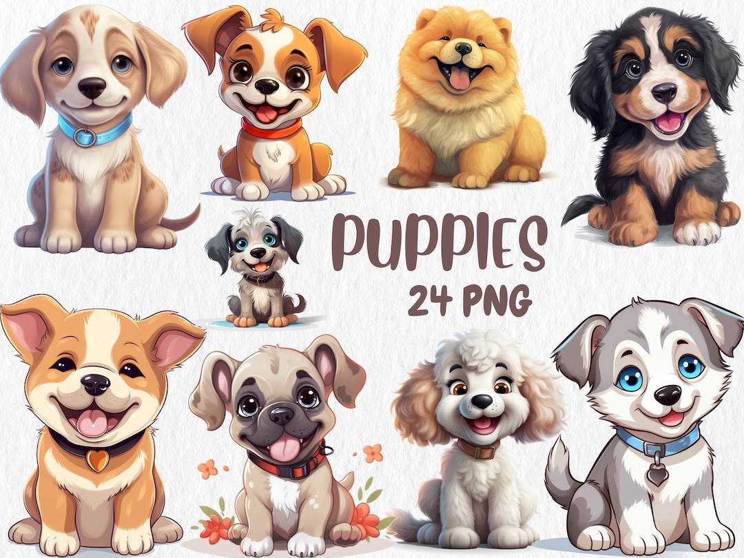 Watercolor Puppies Clipart: 24 PNG Puppy Illustrations (instant ...