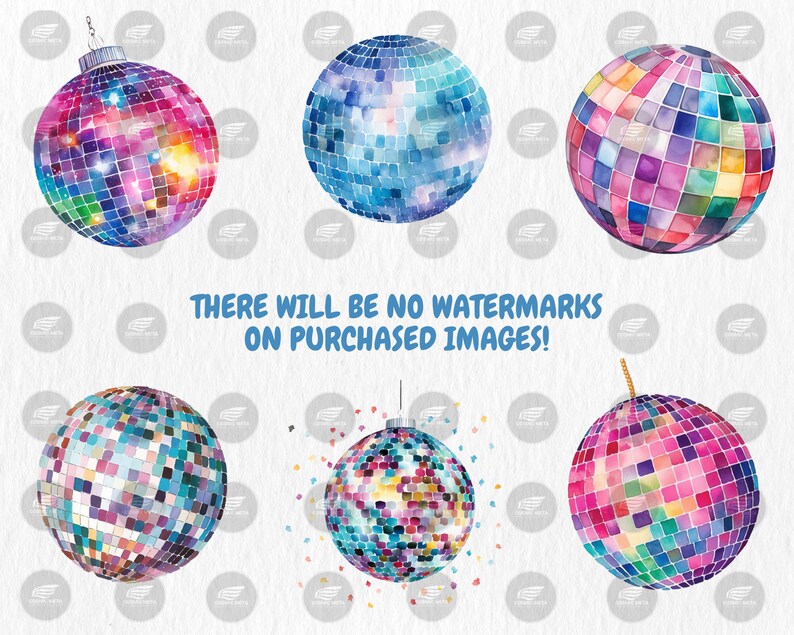 Watercolor Disco Ball Clipart: Retro Party Illustrations (instant ...