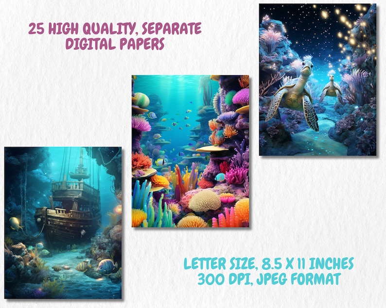 Enchanted Underwater Digital Paper: Ocean Scrapbook Backdrops (digital ...
