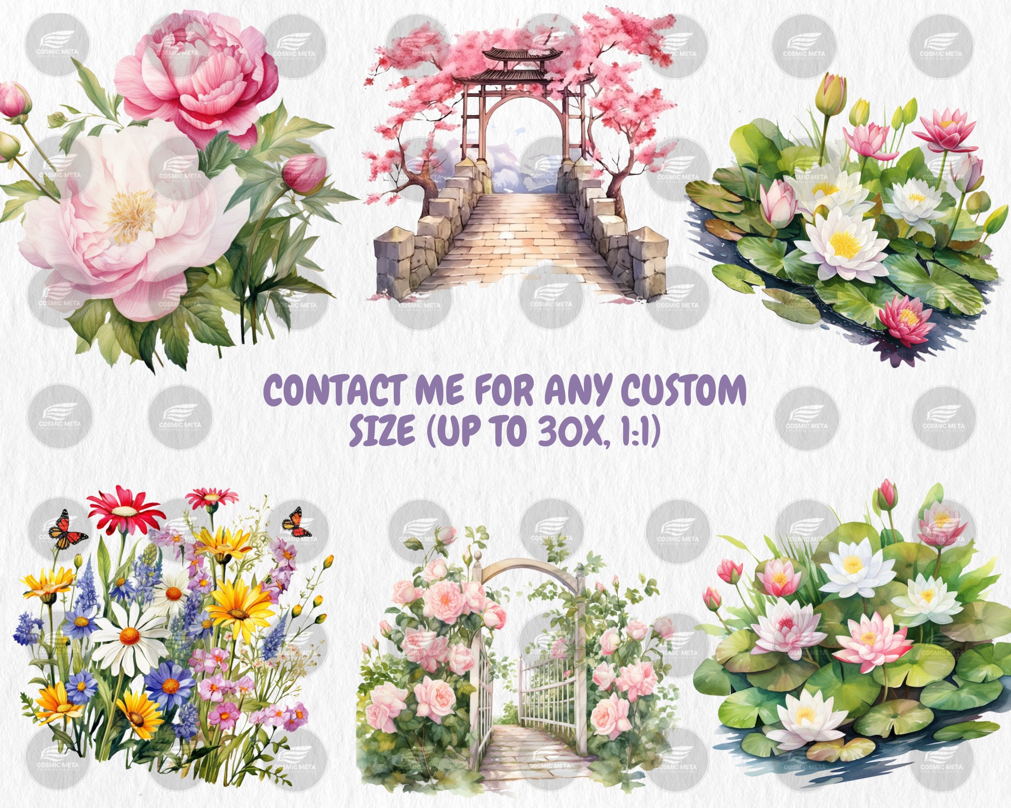 Watercolor Spring Garden Clipart: 40 PNG Illustrations (digital ...