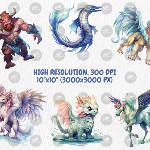 Watercolor Mythical Creatures Clipart: Fantasy Illustrations (digital ...
