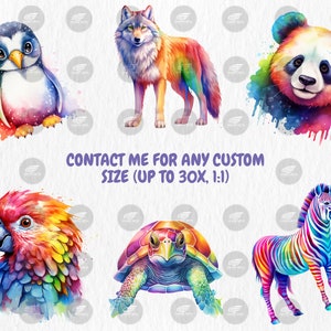 Watercolor Rainbow Animals Clipart | Colorful Cute Animals, Lion, Cat ...